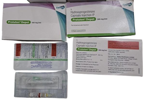Proluton Depot 500mg (Hydroxyprogesterone Caproate) Zydus IP (Hộp/5 ống)